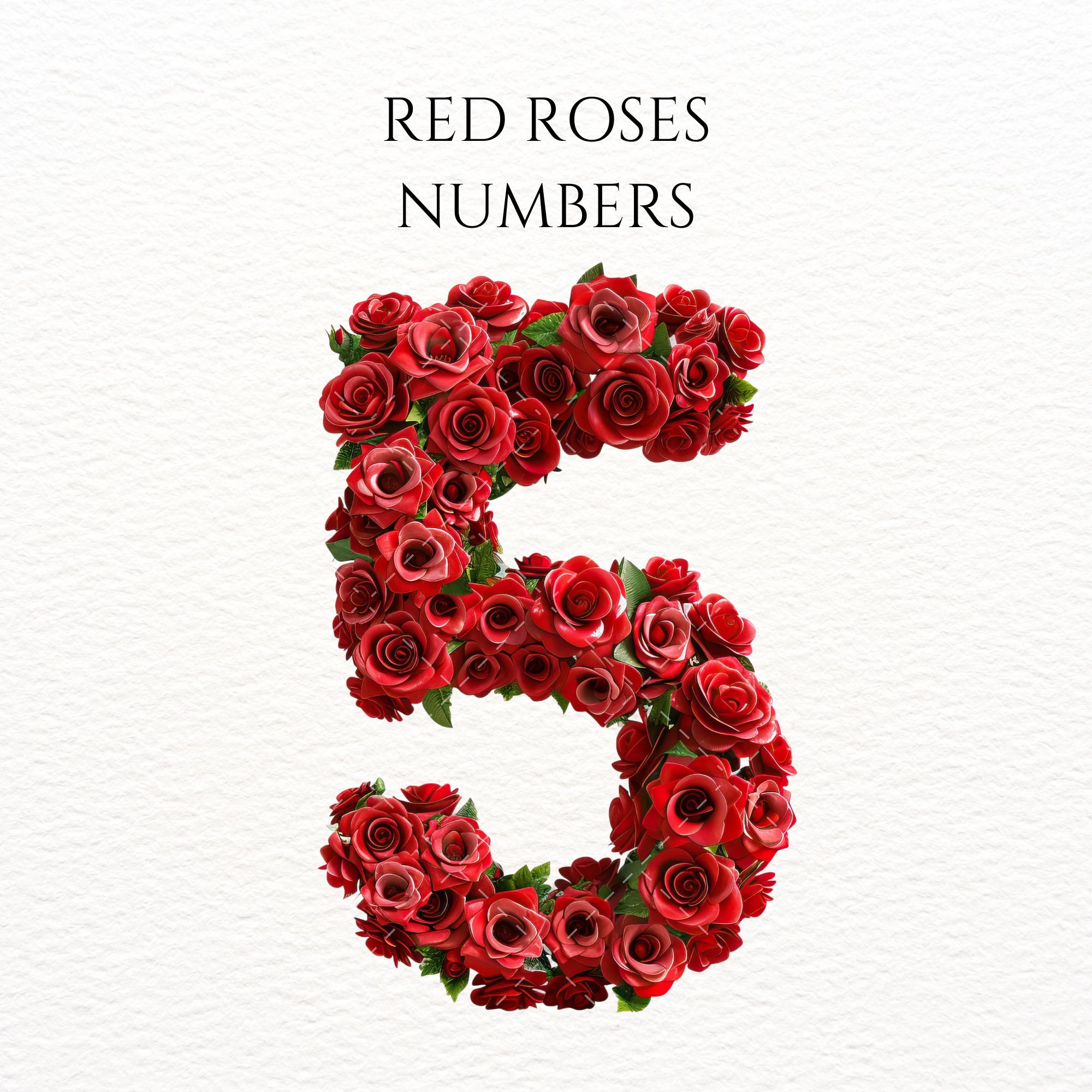Red Roses Numbers Clipart Floral Numbers Clipart Rose Number Graphics ...