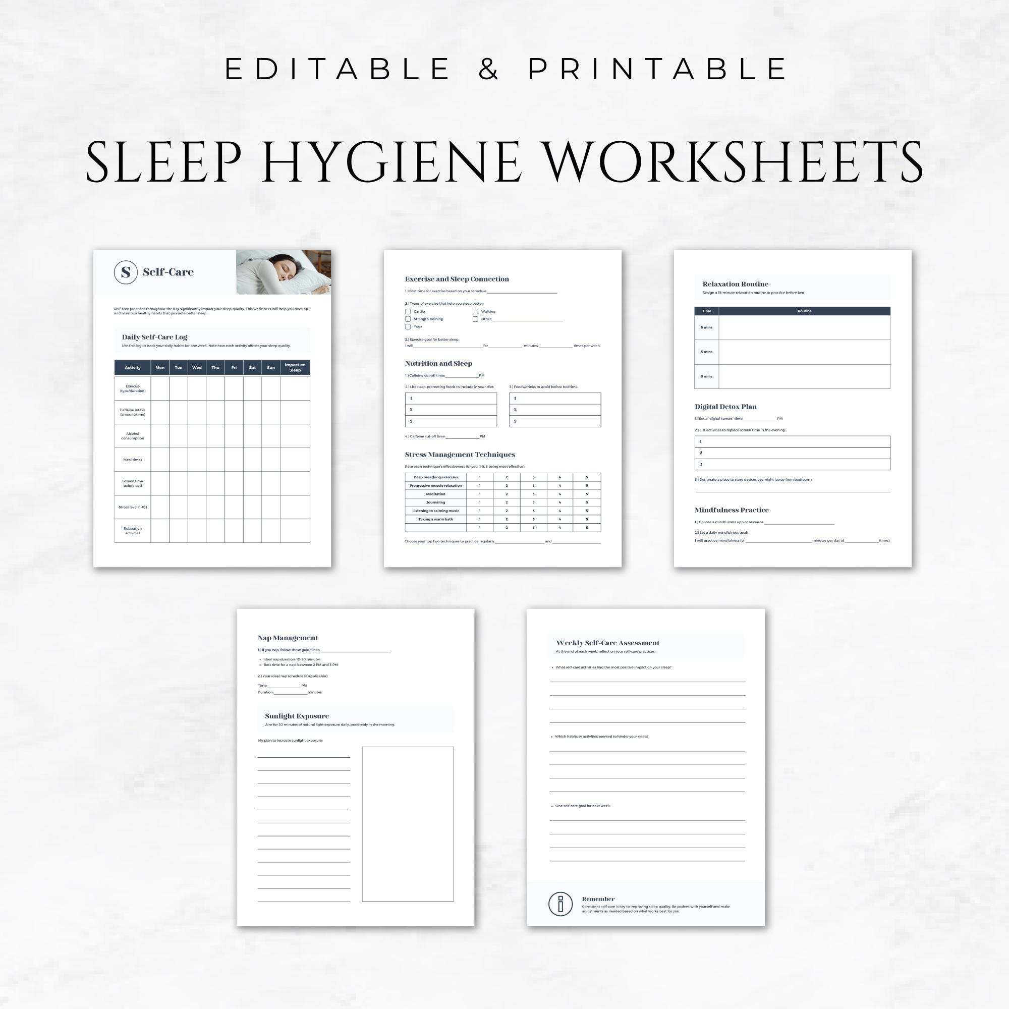 Sleep Hygiene Worksheets Template Better Sleep Planner Healthy Sleep ...