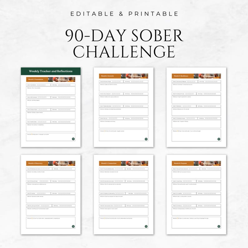 90-day Sober Challenge Template Sobriety Daily Tracker Sobriety Planner ...