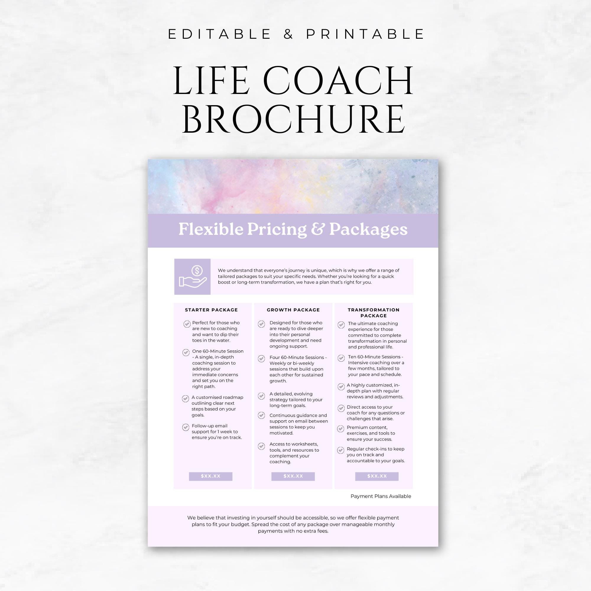 Life Coach Brochure Template Printable Business Coach Brochure Canva ...
