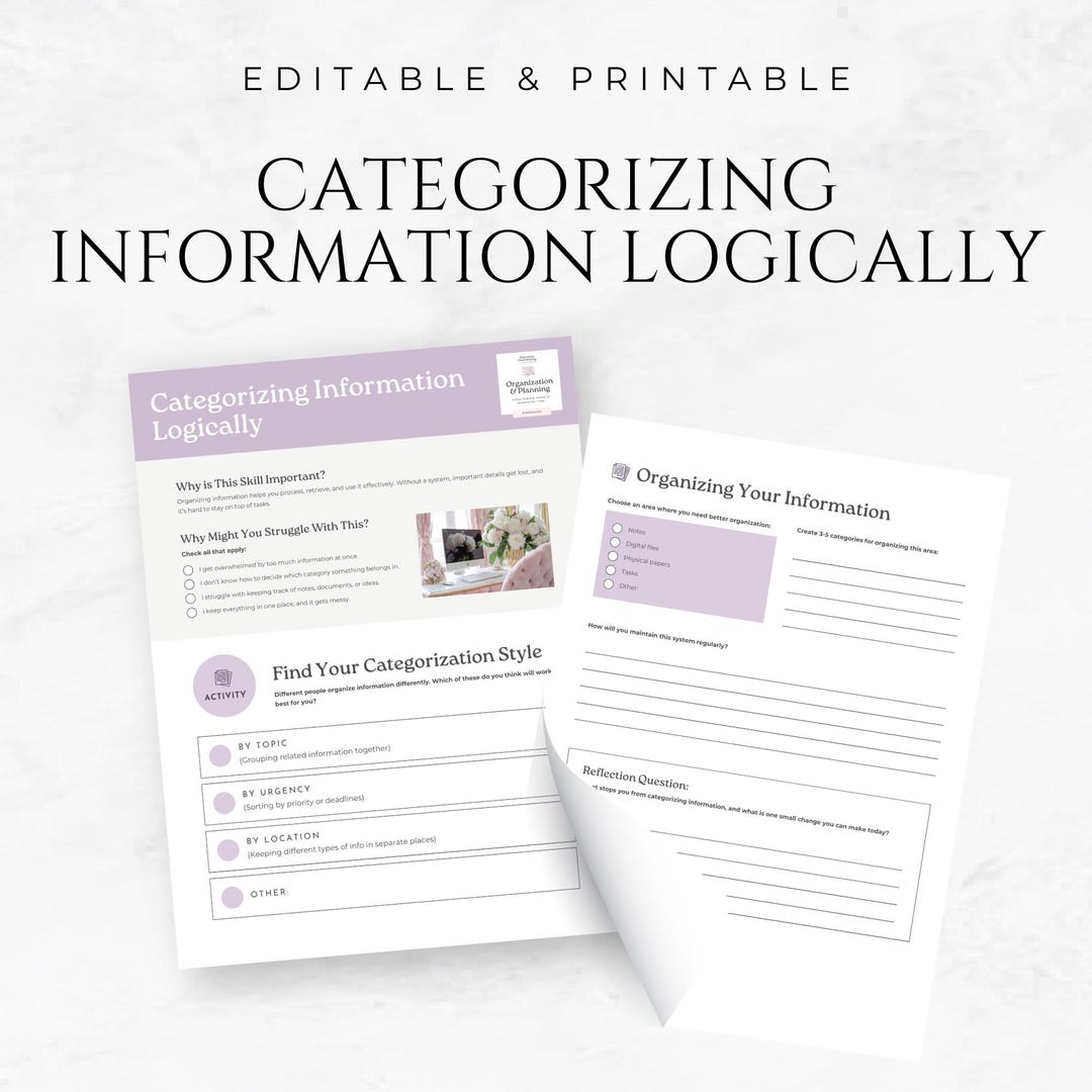 Categorizing Information Checklist: Printable Productivity Organizer ...
