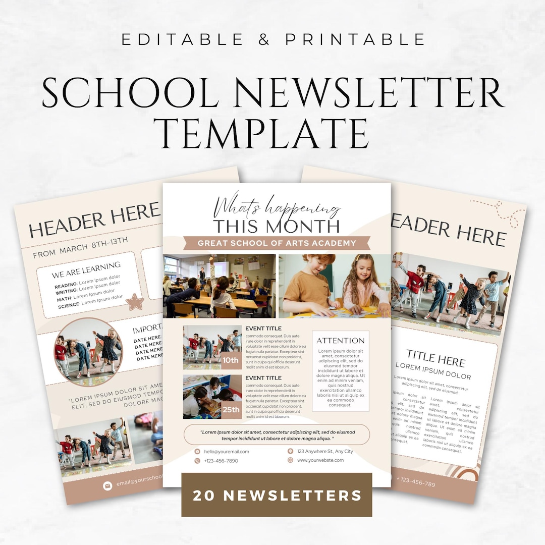 Newsletter Templates for School Printable School Newsletter Canva ...