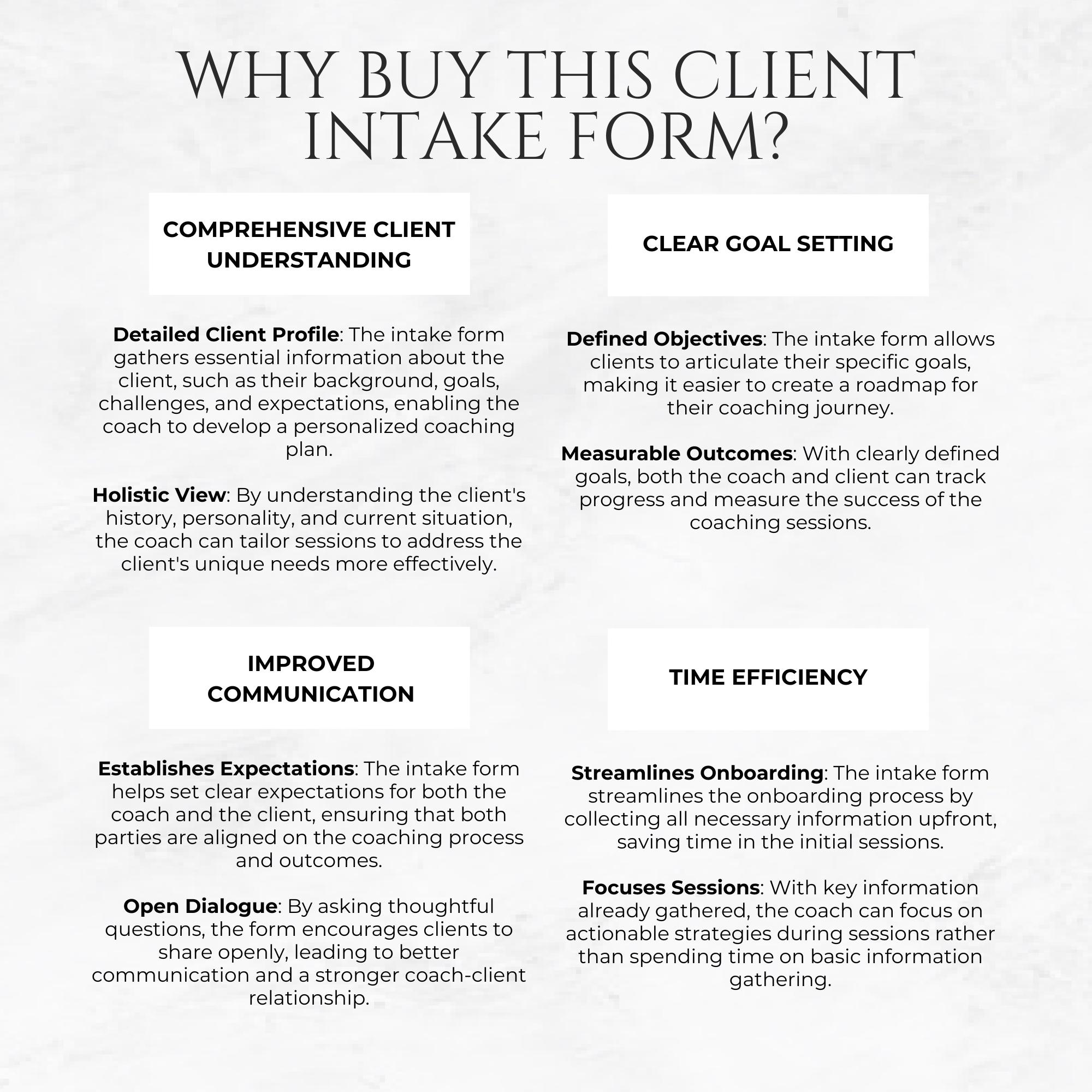 Coaching Client Intake Form Template Printable Life Coach Intake Form ...