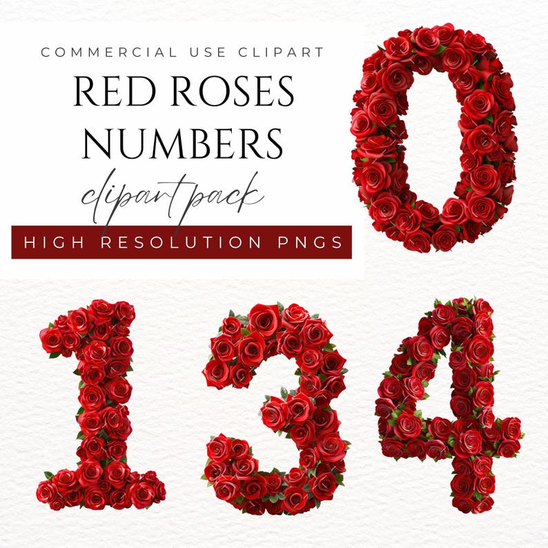 Red Roses Numbers Clipart Floral Numbers Clipart Rose Number Graphics ...