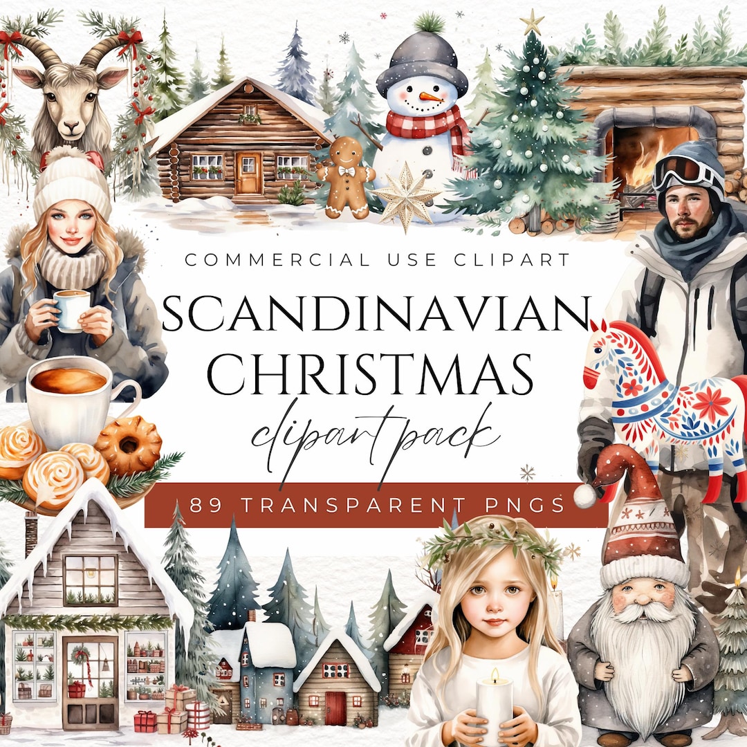Scandinavian Christmas Clipart Nordic Winter Clipart Hygge Christmas ...
