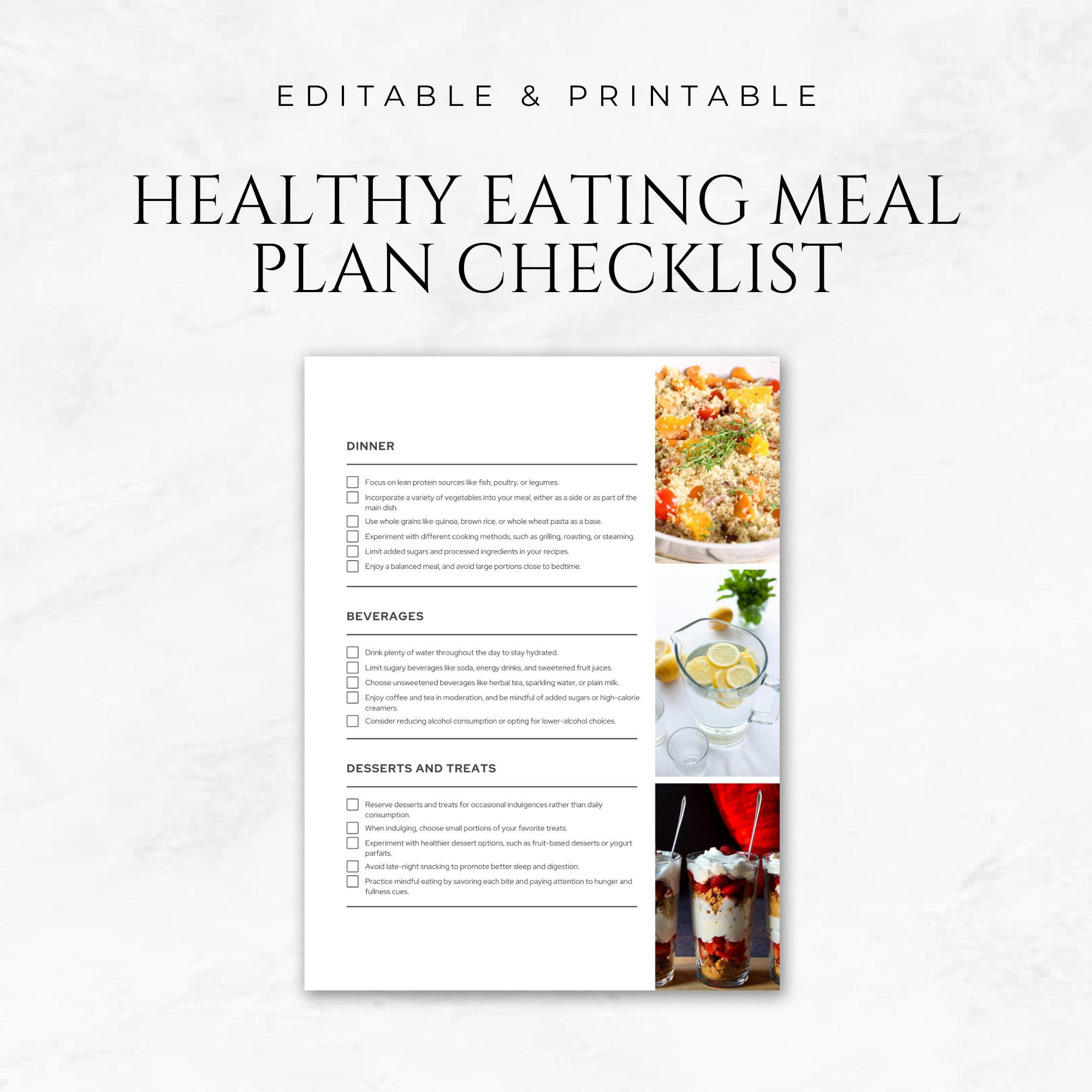 Healthy Eating Meal Plan Checklist Template Nutrition Planner Diet Plan ...