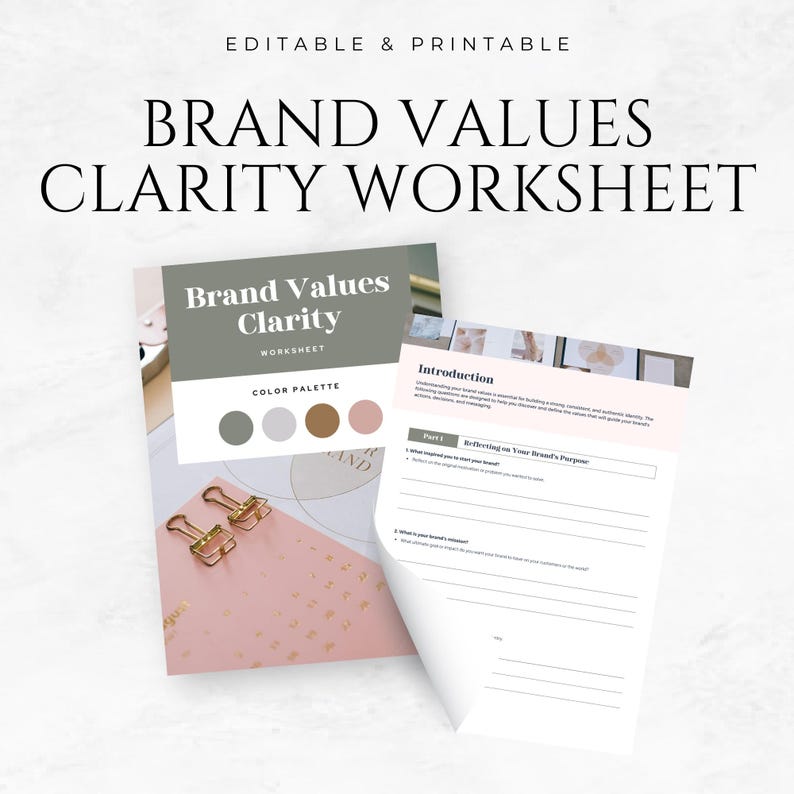 Brand Values Clarity Worksheet Template Printable Brand Strategy Guide ...