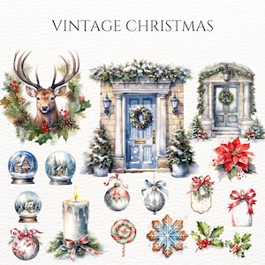 Vintage Christmas Clipart Retro Old Fashioned Christmas Graphics ...