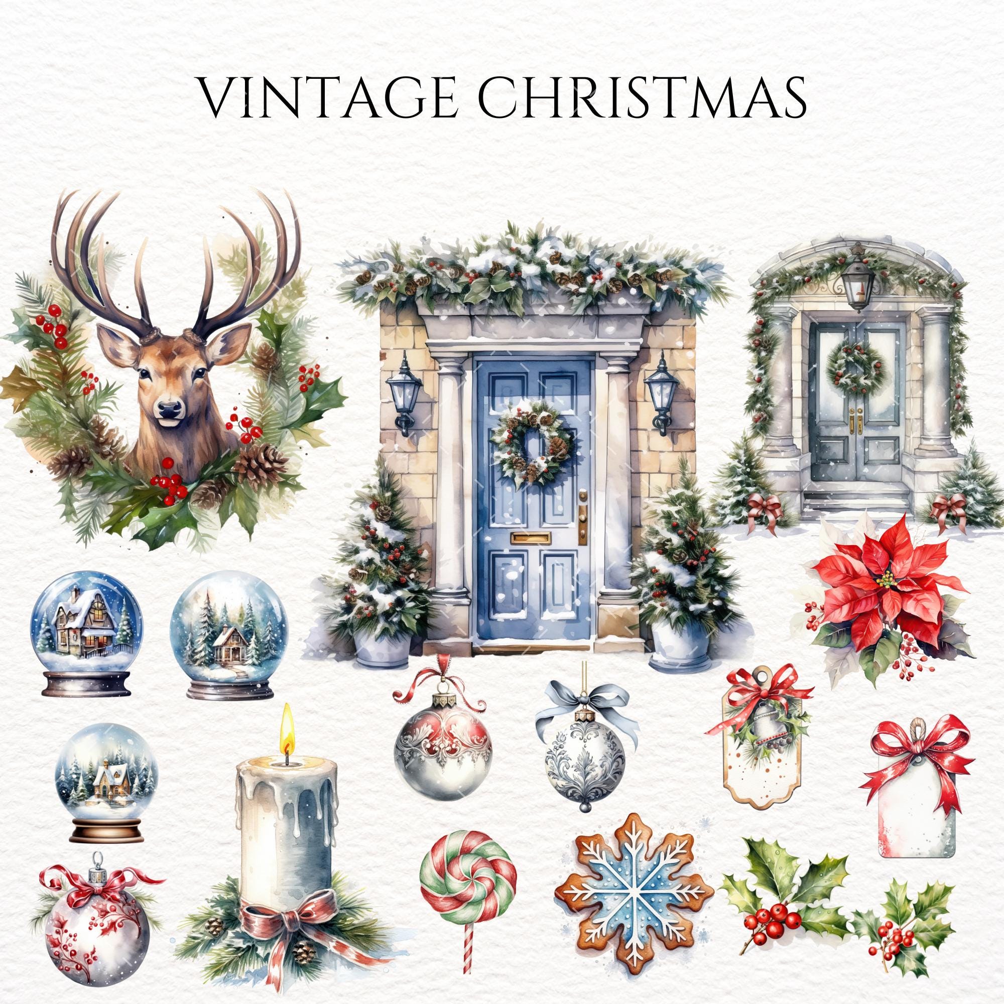 Vintage Christmas Clipart Retro Old Fashioned Christmas Graphics ...