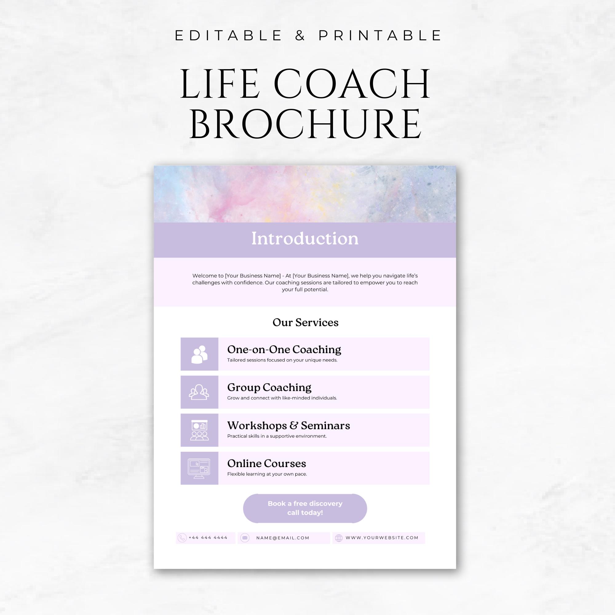Life Coach Brochure Template Printable Business Coach Brochure Canva ...