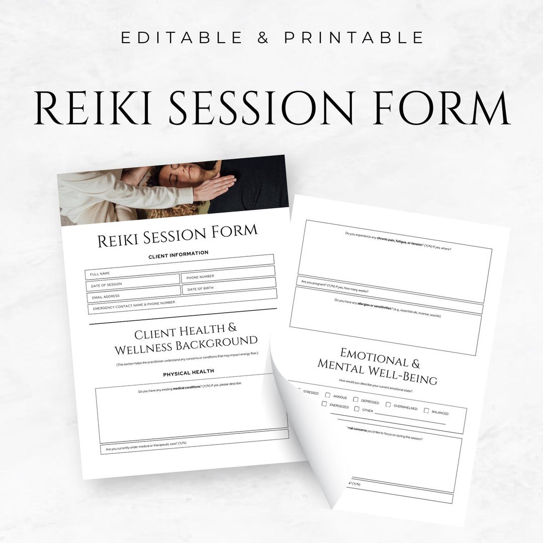 Reiki Session Form Template Printable Reiki Treatment Form Holistic ...