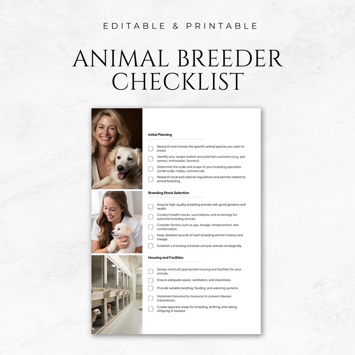 Animal Breeder Checklist Template Animal Breeding Planner Template Pet ...