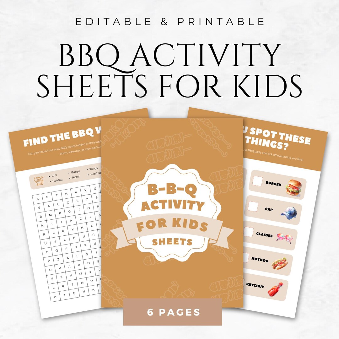 BBQ Kids Activity Sheets Canva Template: Printable Summer Games ...