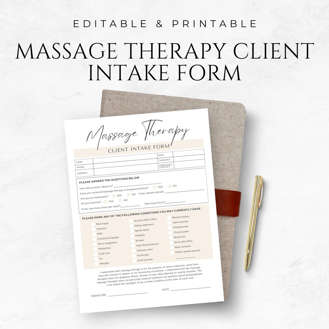 Massage Therapy Client Intake Form Template Printable Therapist Forms ...