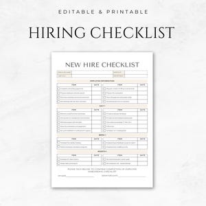 Hiring Checklist Template Printable New Hire Checklist Job Offer Letter ...
