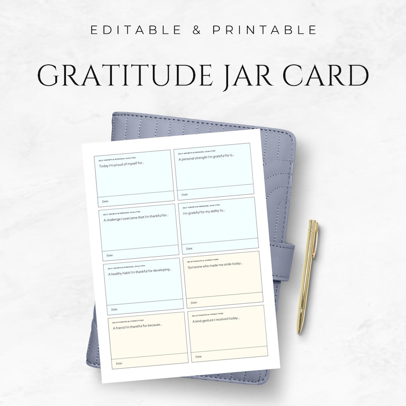 Gratitude Jar Card Template Printable Thankful Jar Cards Mindfulness ...