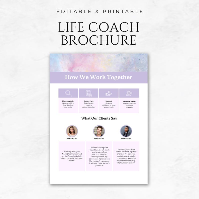 Life Coach Brochure Template Printable Business Coach Brochure Canva ...