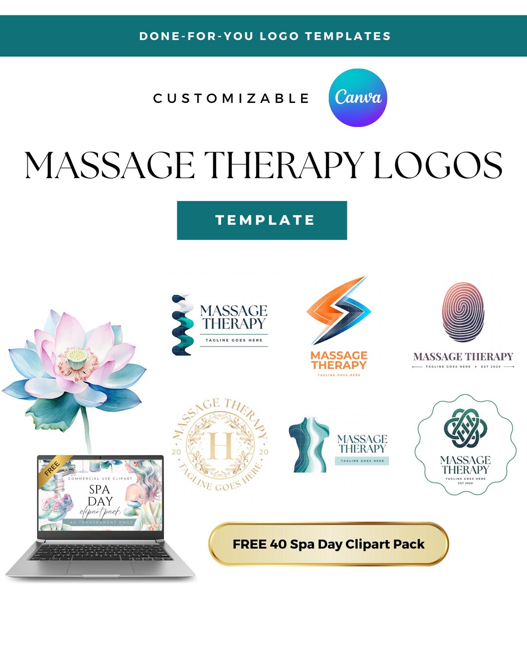 Massage Therapy Logo Template Canva, Editable Spa & Wellness Logo ...