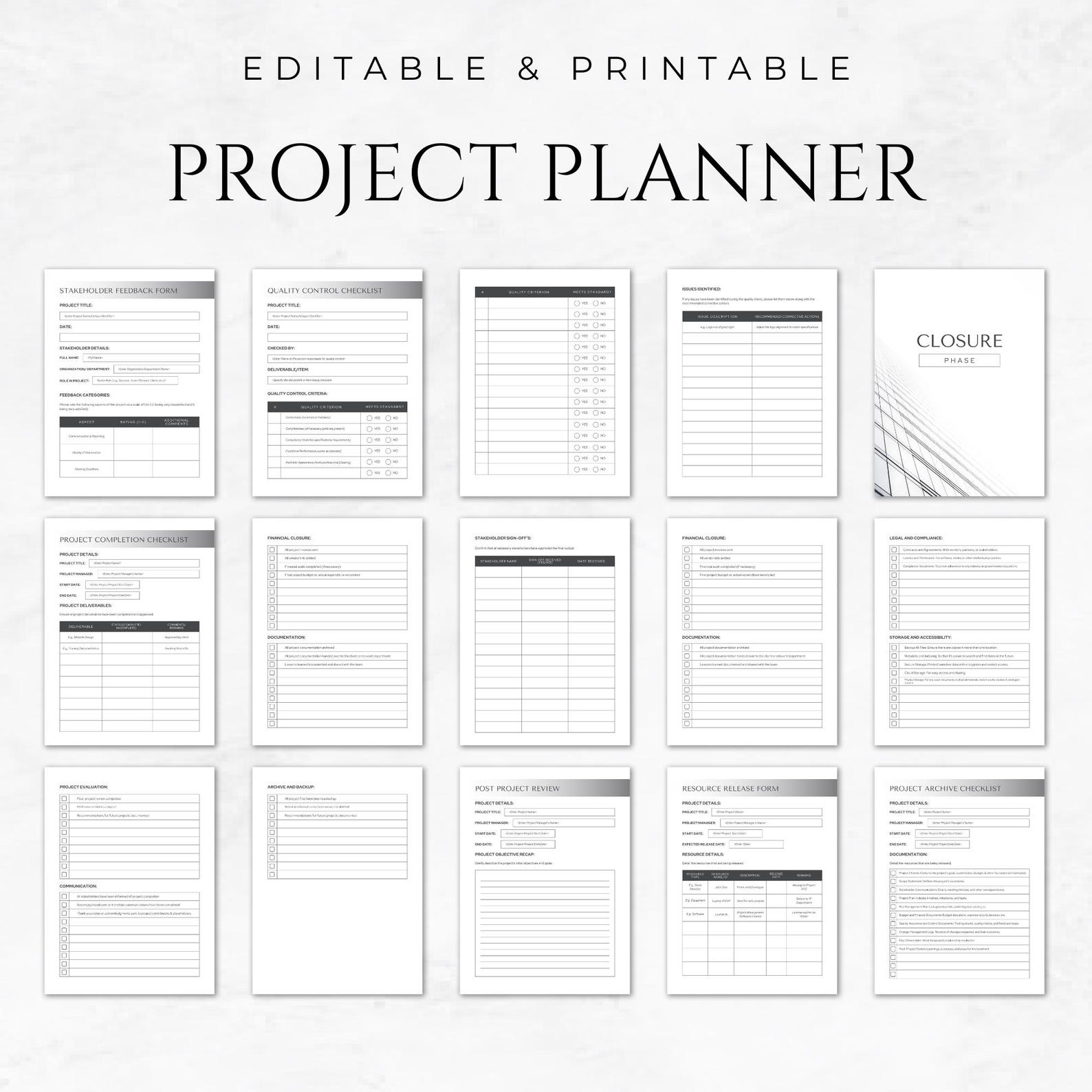 Project Planner Template Printable Project Management Template Project Timeline Project ...