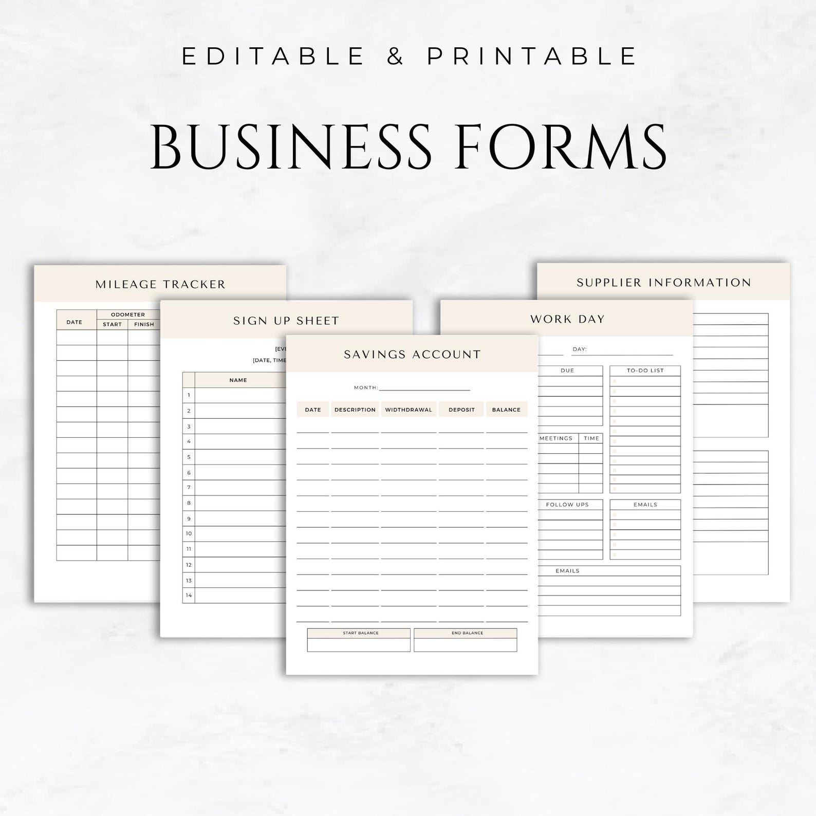 Business Forms Bundle Templates Printable Order Forms Password Tracker ...