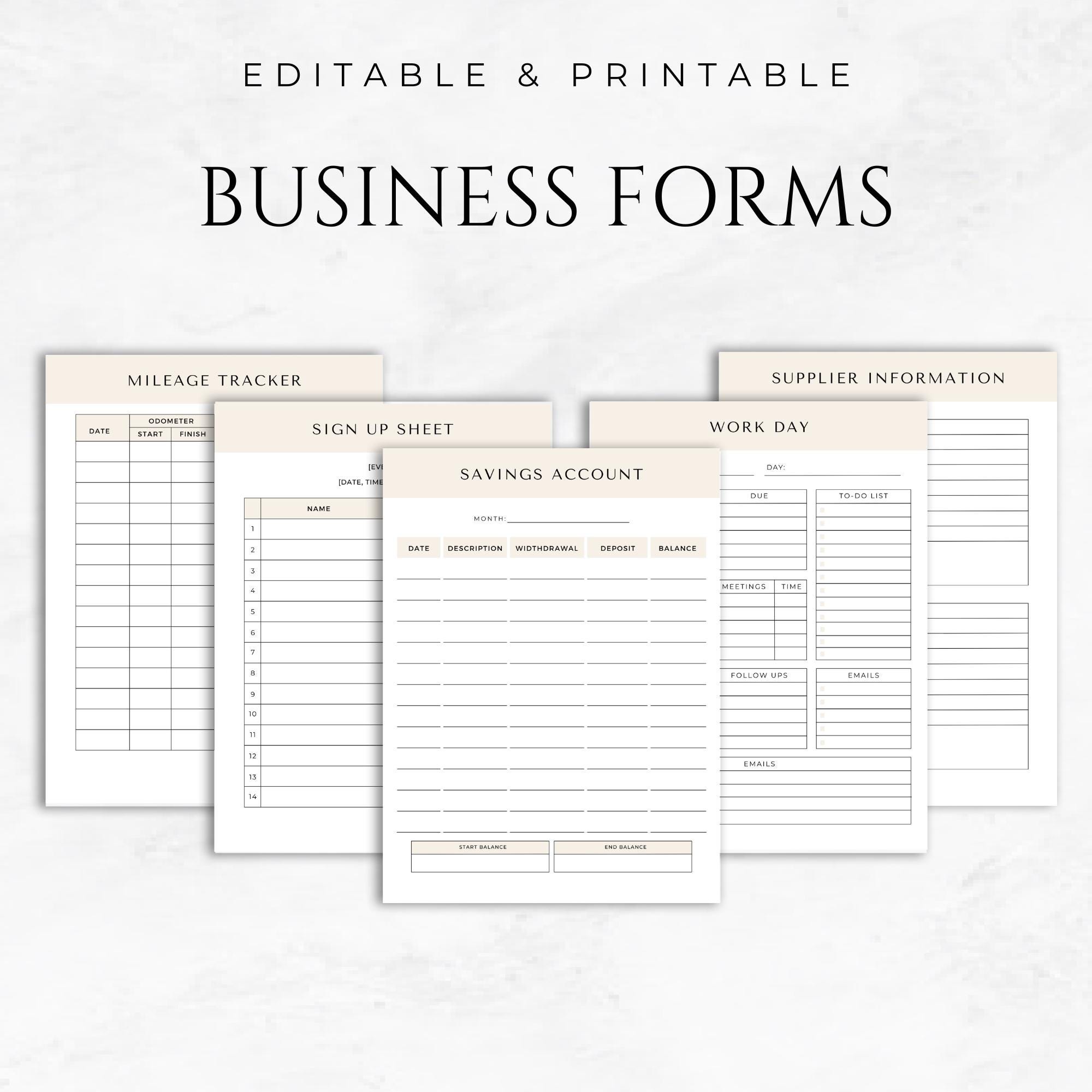 Business Forms Bundle Templates Printable Order Forms Password Tracker ...