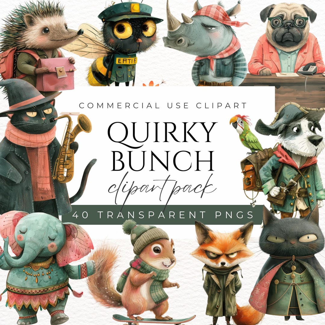 Quirky Bunch Clipart Quirky Animals Quirky Book Illustrations Quirky ...