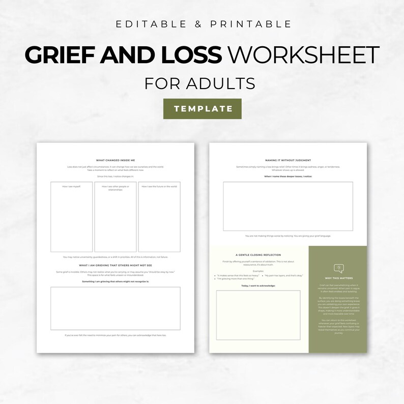 Grief and Loss Worksheet Canva Template, Editable Counseling Reflection ...
