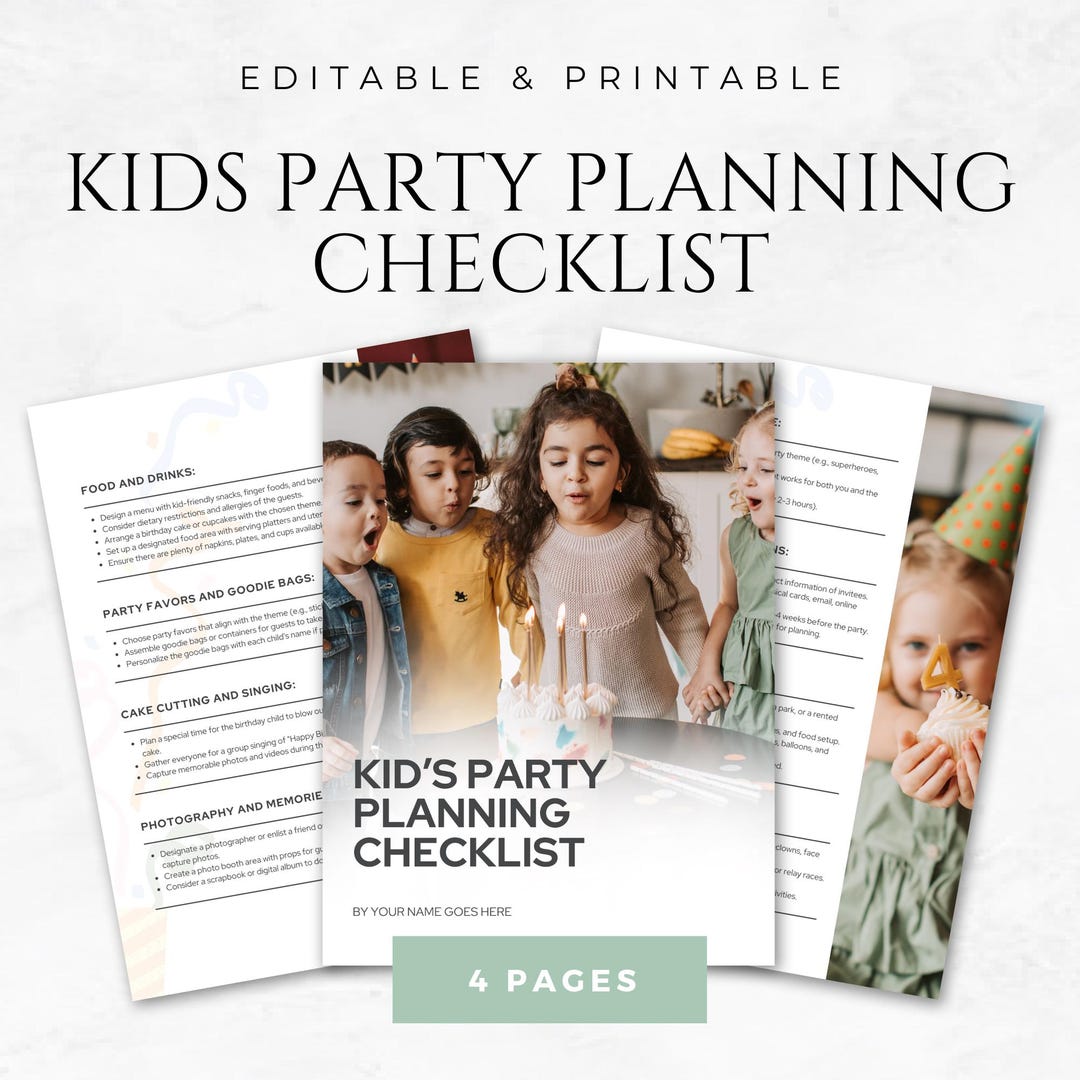 Kids Party Planning Checklist Template Printable Kids Birthday Party ...