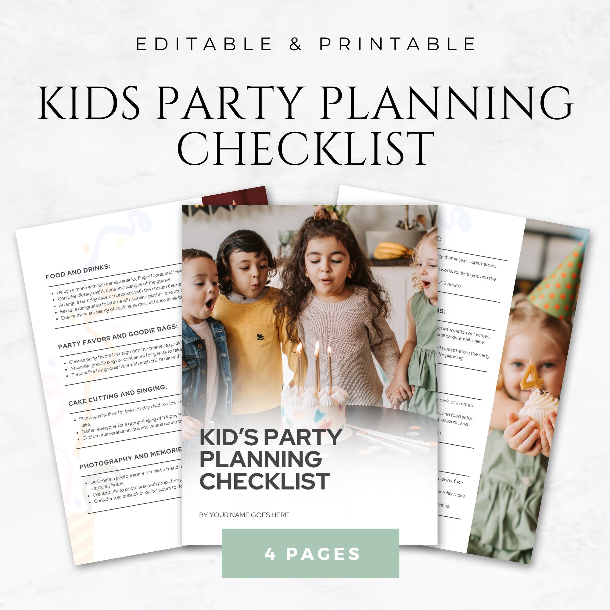 Kids Party Planning Checklist Template Printable Kids Birthday Party ...