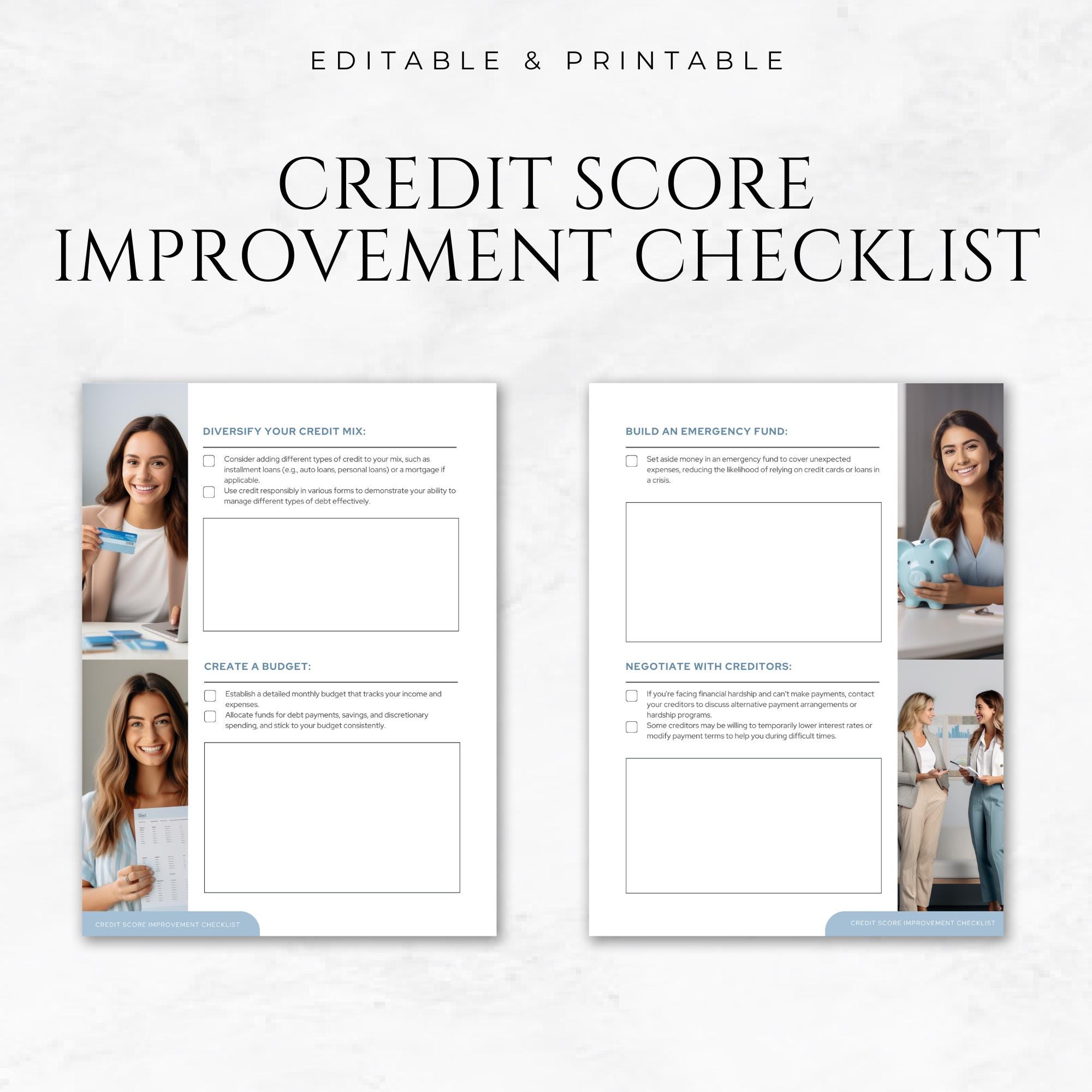 Credit Score Improvement Checklist Template Printable Credit Repair ...