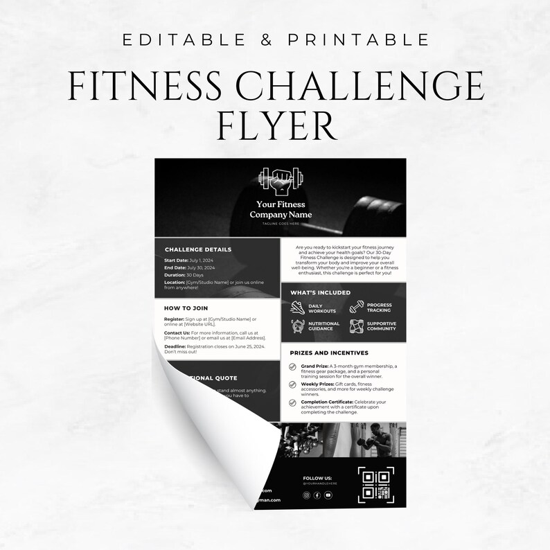 Fitness Challenge Flyer Printable Template Event Flyer Gym Flyer ...
