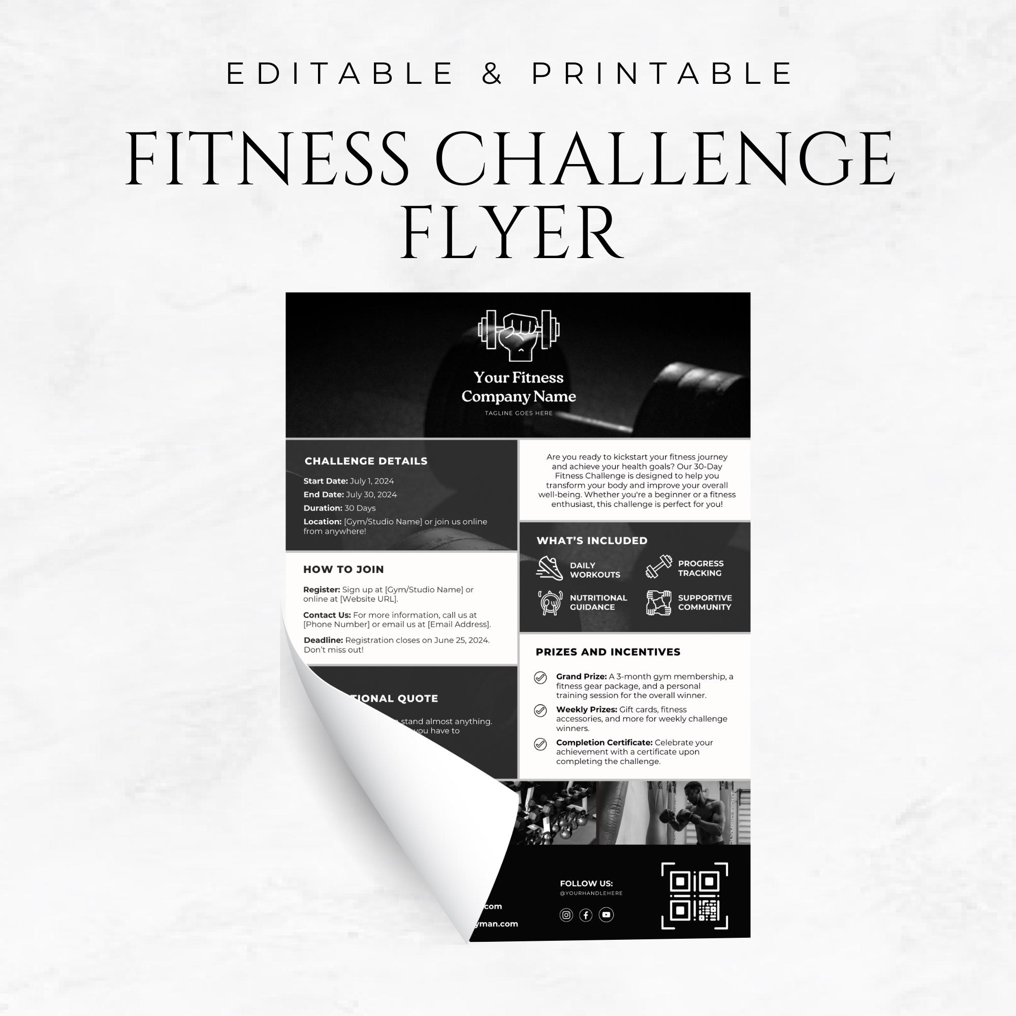Fitness Challenge Flyer Printable Template Event Flyer Gym Flyer ...