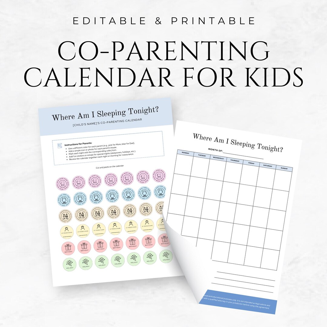 Co-parenting Calendar for Kids Canva Template Editable Shared Custody ...