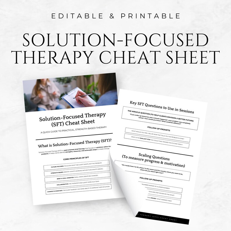 Solution-focused Therapy Cheat Sheet Template Printable Counseling ...