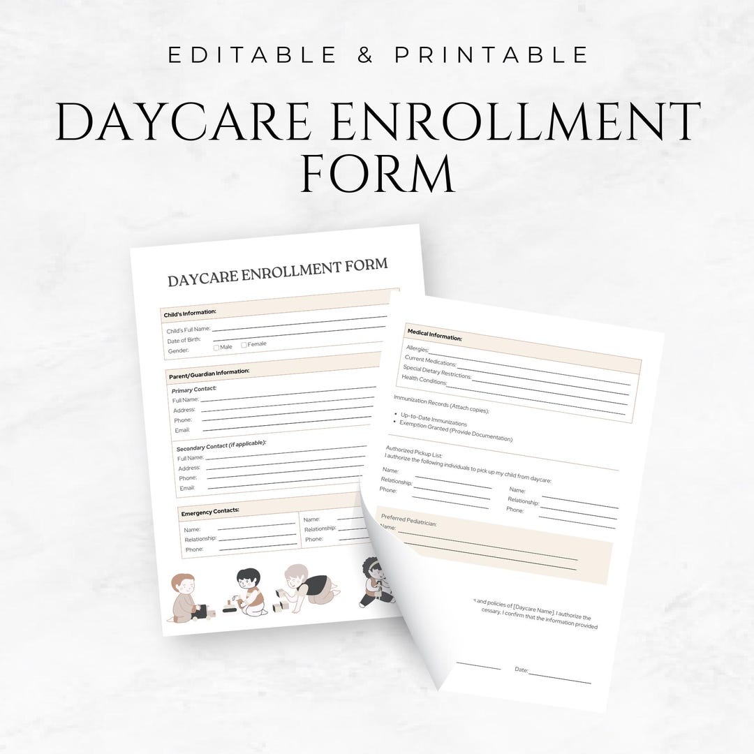 Daycare Enrollment Form Template Printable Preschool Enrollment Form ...