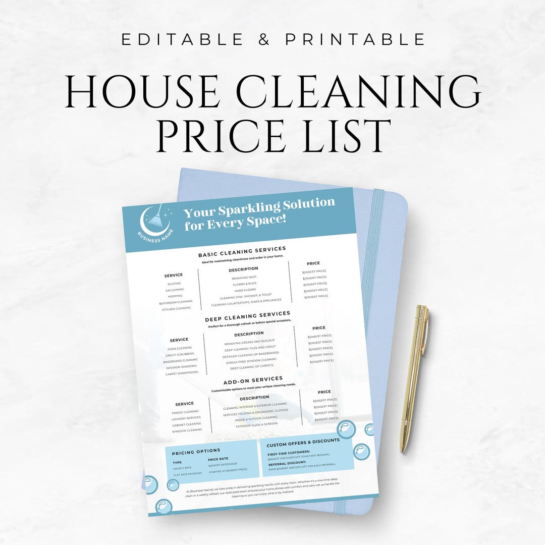 House Cleaning Price List Template Printable Cleaning Service Price ...