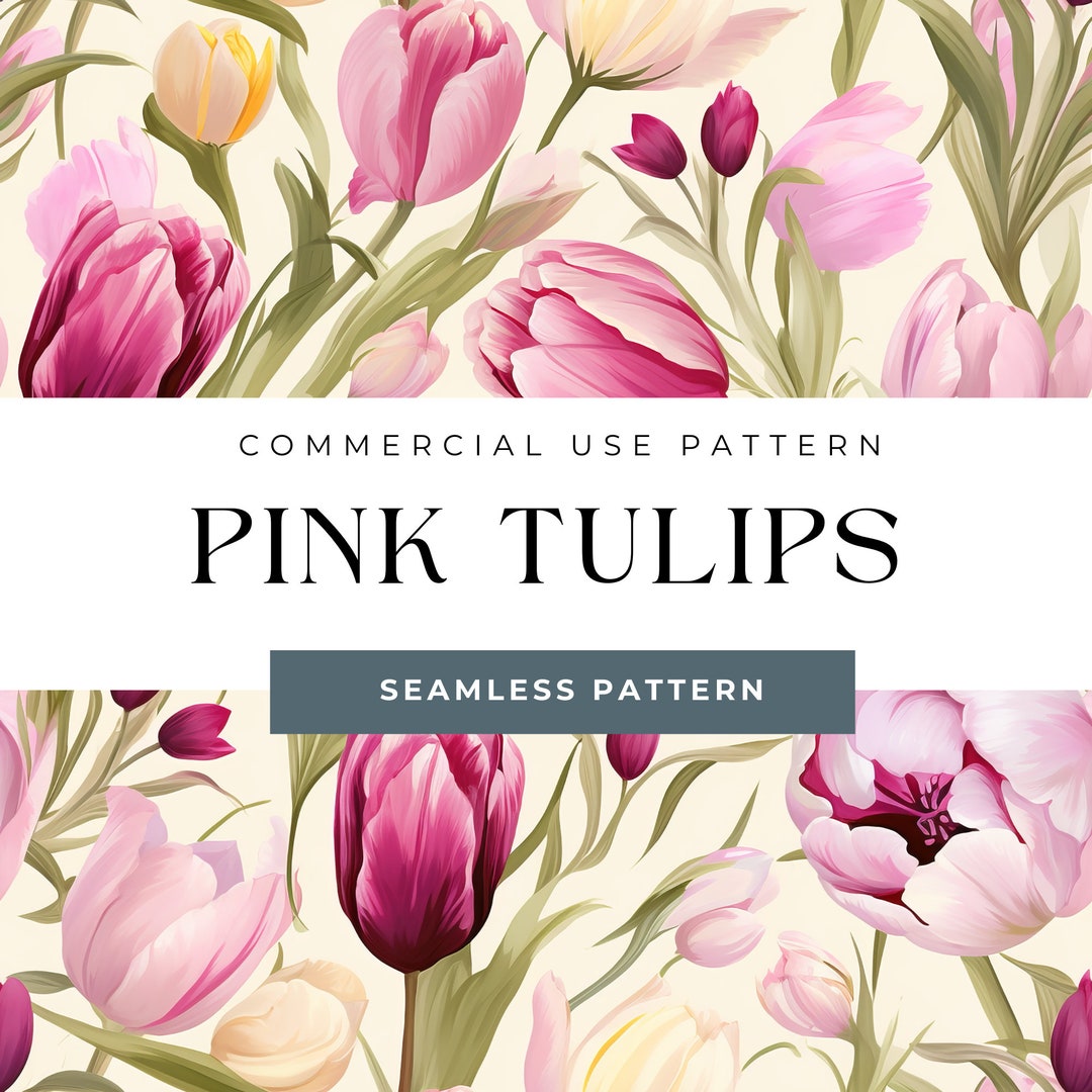 Seamless Pink Tulips Digital Pattern Pink Flower Pattern Floral Pattern Botanical Pattern Tulips ...