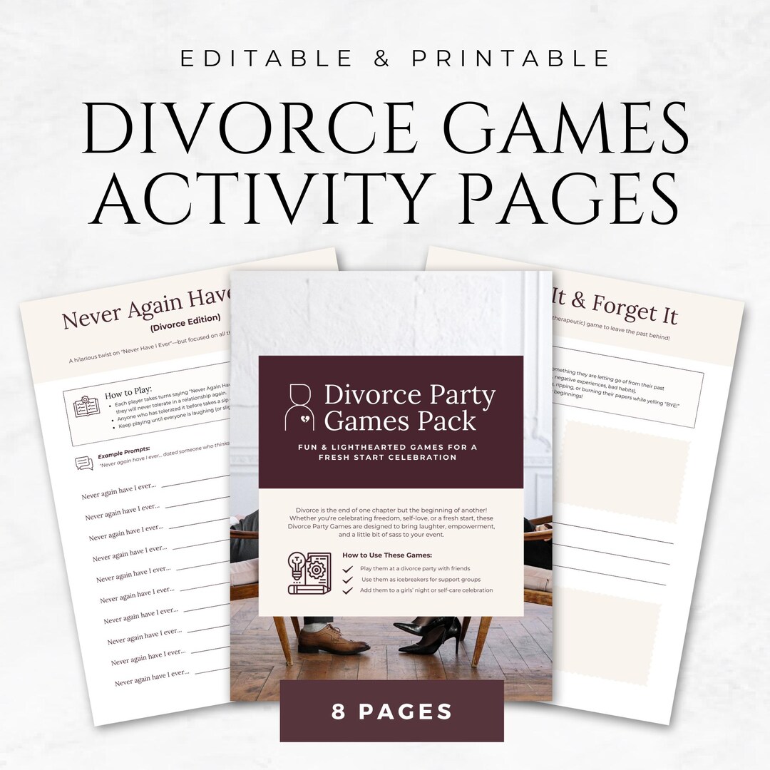 Divorce Games Activity Pages Template Funny Divorce Party Games Breakup ...