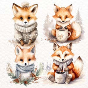 Cute Winter Foxes Clipart Christmas Foxes PNG Woodland Fox Christmas ...
