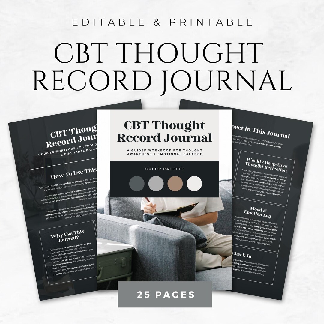 CBT Thought Record Journal Template Printable Editable Canva Template ...