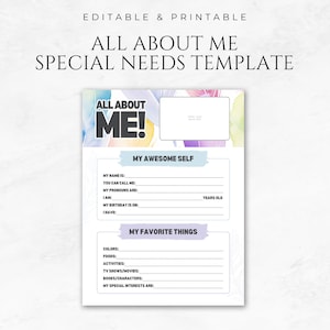 All About Me Special Needs Template Printable Special Needs Profile ...