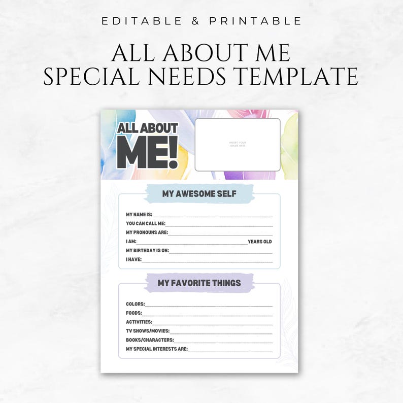 All About Me Special Needs Template Printable Special Needs Profile ...
