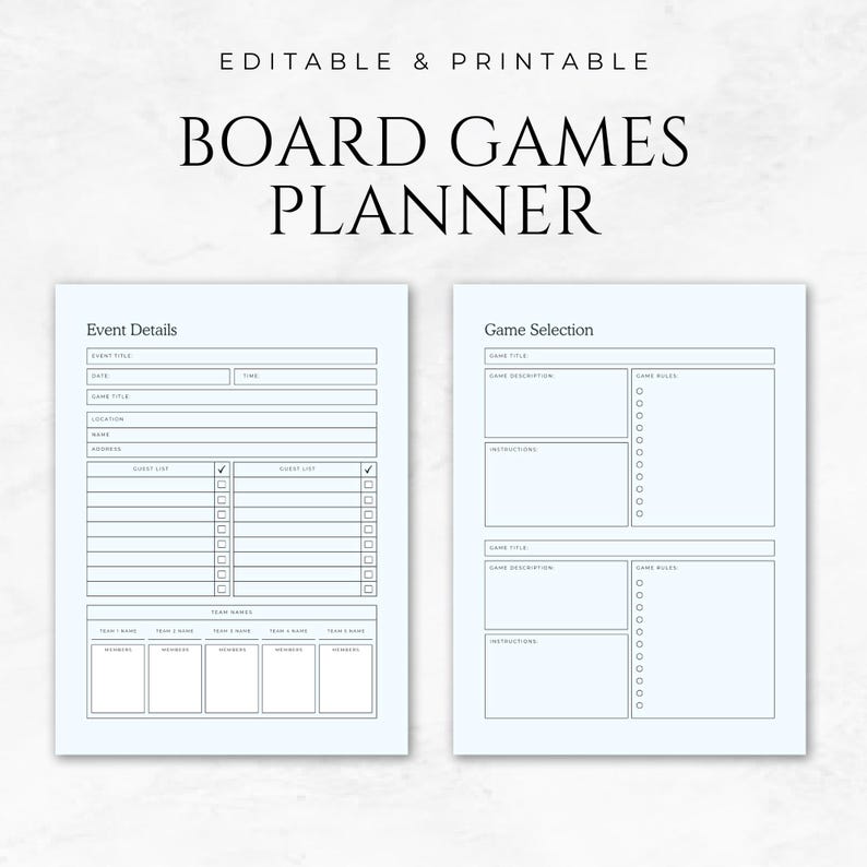 Board Game Night Planner Template Printable Board Game Tracker Board ...