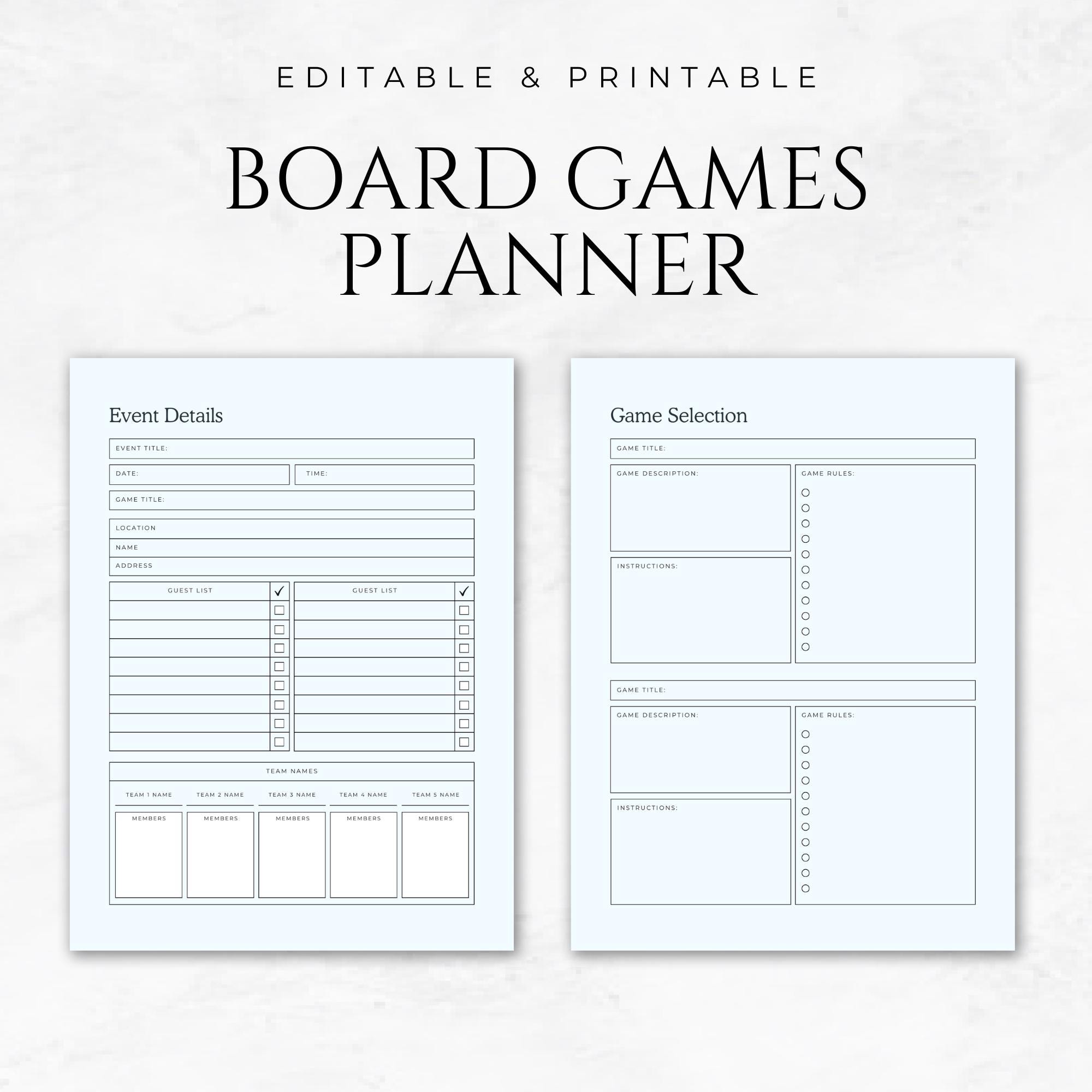 Board Game Night Planner Template Printable Board Game Tracker Board ...