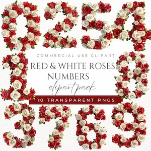 Rose Numbers Clipart Red Rose Clipart White Rose Clipart Floral Numbers ...