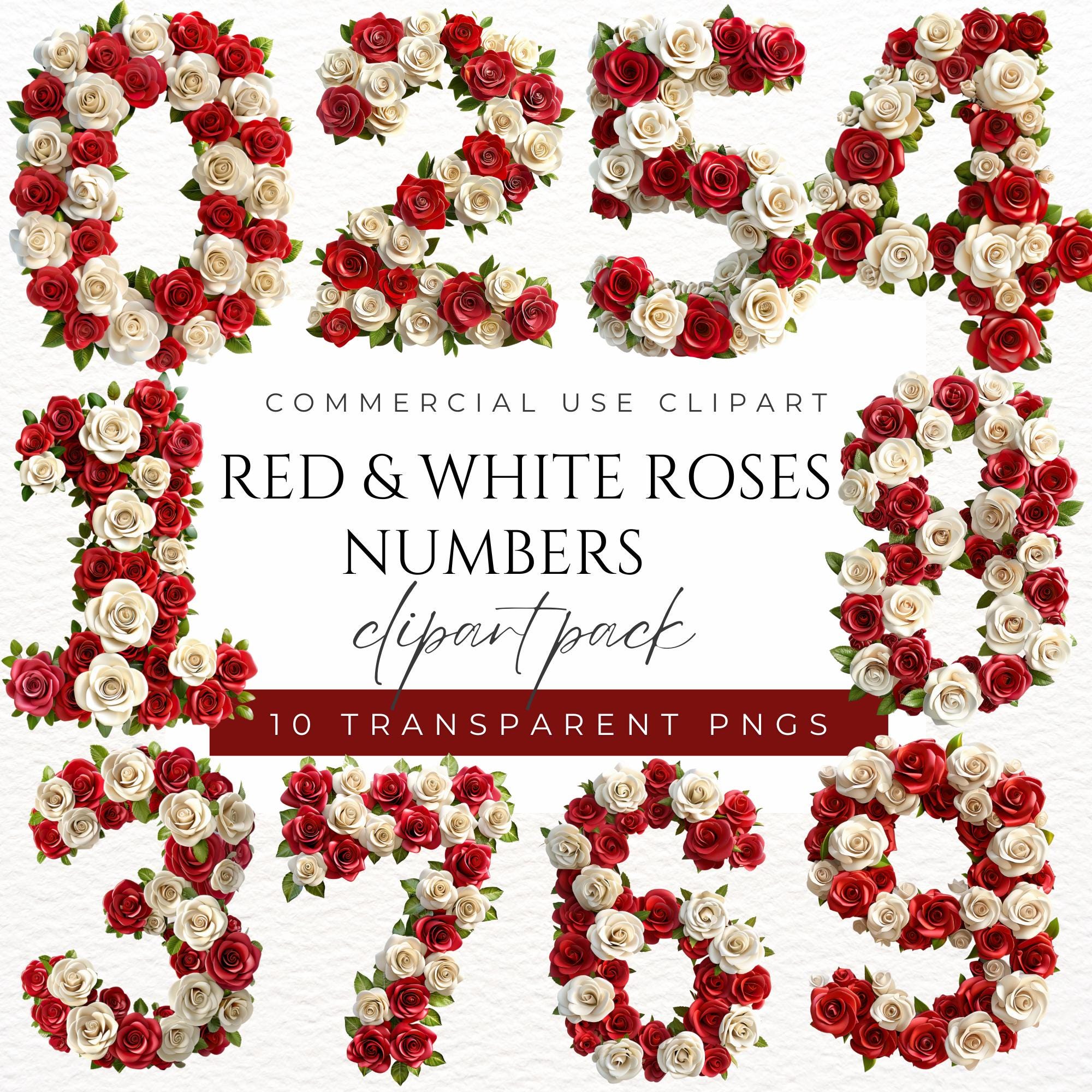 Rose Numbers Clipart Red Rose Clipart White Rose Clipart Floral Numbers ...