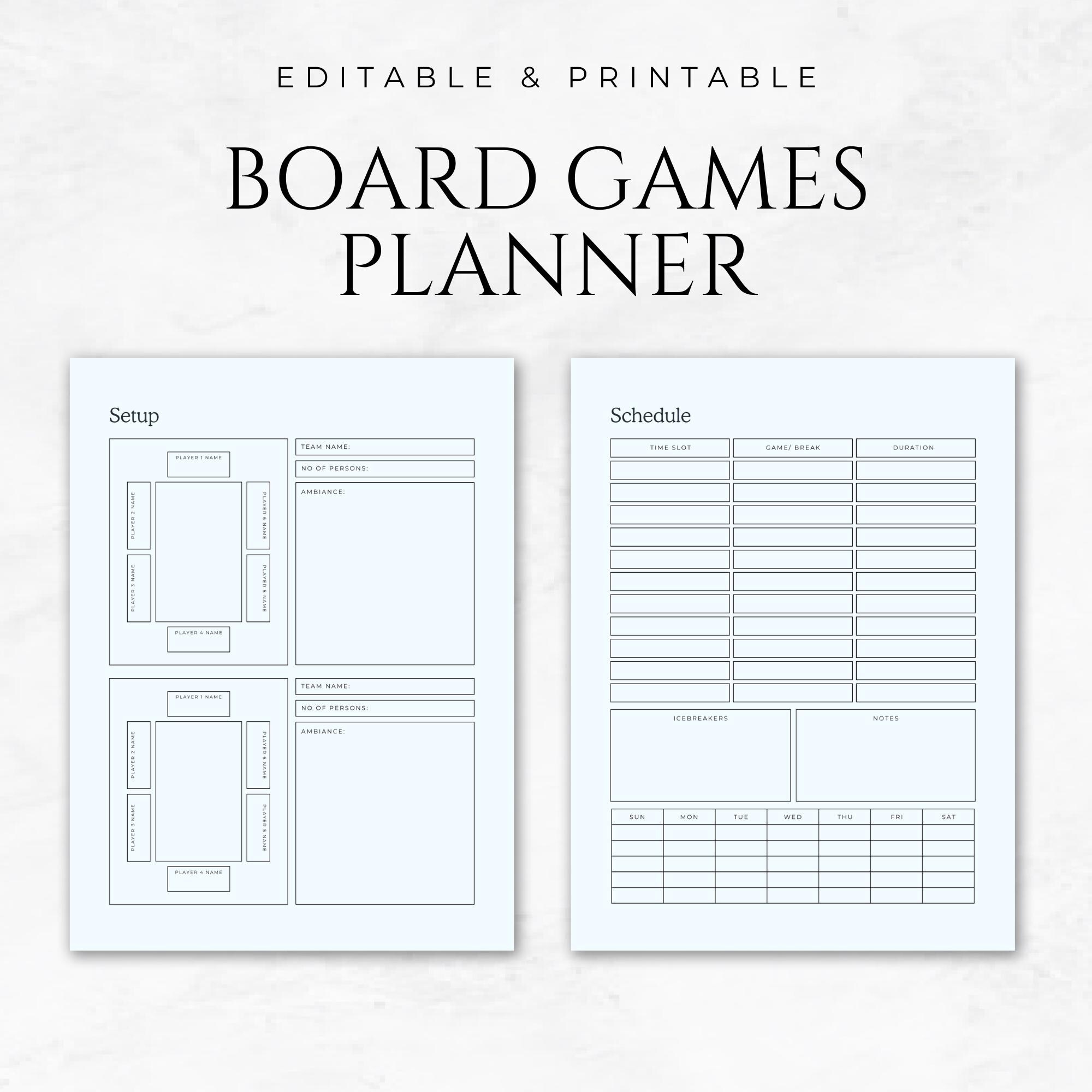Board Game Night Planner Template Printable Board Game Tracker Board ...