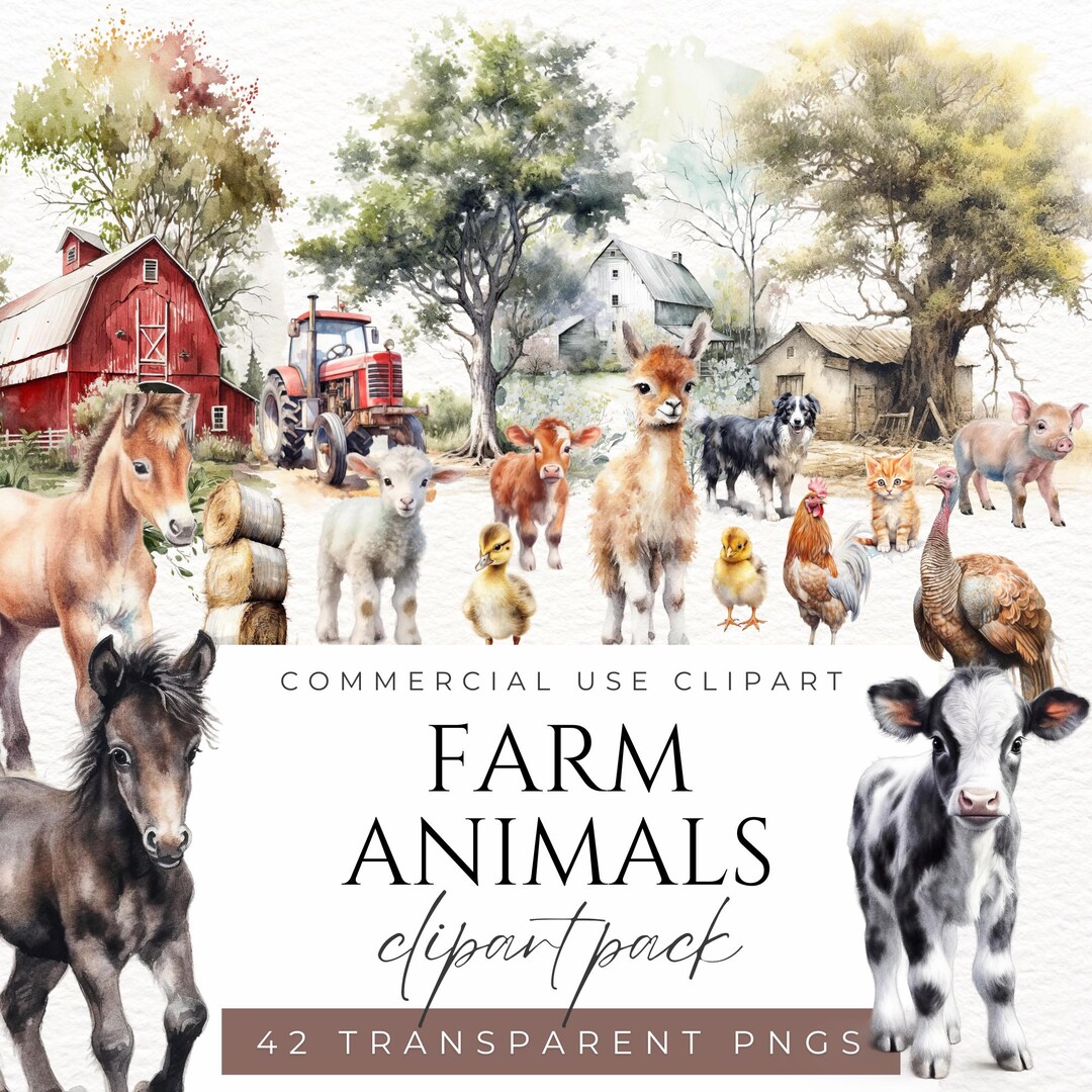 Farm Animals Clipart Cute Watercolor Farm Animals Baby Farm Animals ...