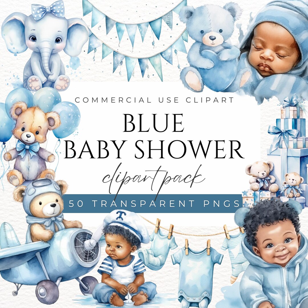 Blue Baby Shower Clipart Baby Boy Clipart Baby Shower Elements Graphics ...