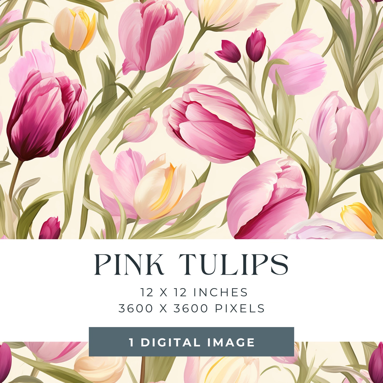 Seamless Pink Tulips Digital Pattern Pink Flower Pattern Floral Pattern ...